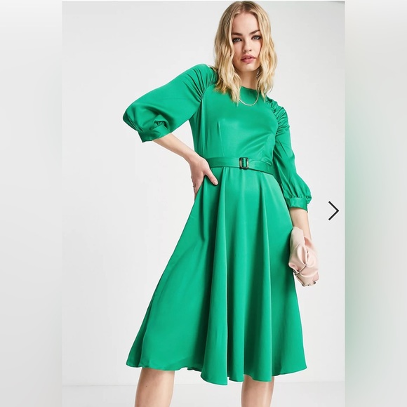 ASOS | Dresses | Nwt Closet London Green Silky Belted Midi Dress 8 | Poshmark